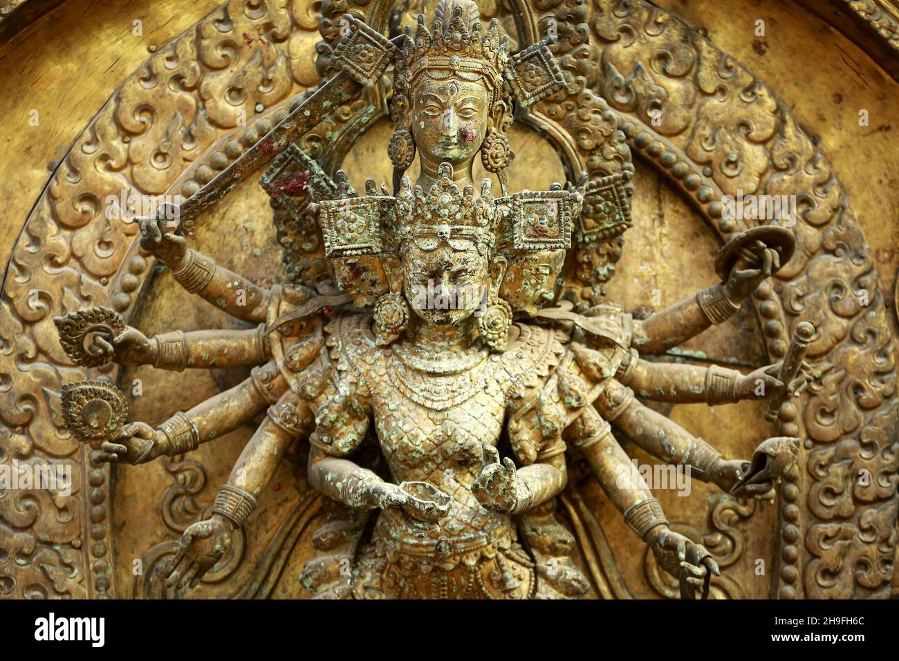 Bhaktapur, Bagmati, Nepal. 7th Dec, 2021. The Golden statue of Goddess ...