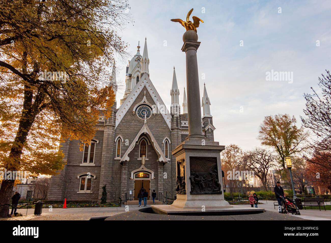 Salt Lake City, DEC 4 2021 - Exterior view of the Seagull Monument and ...