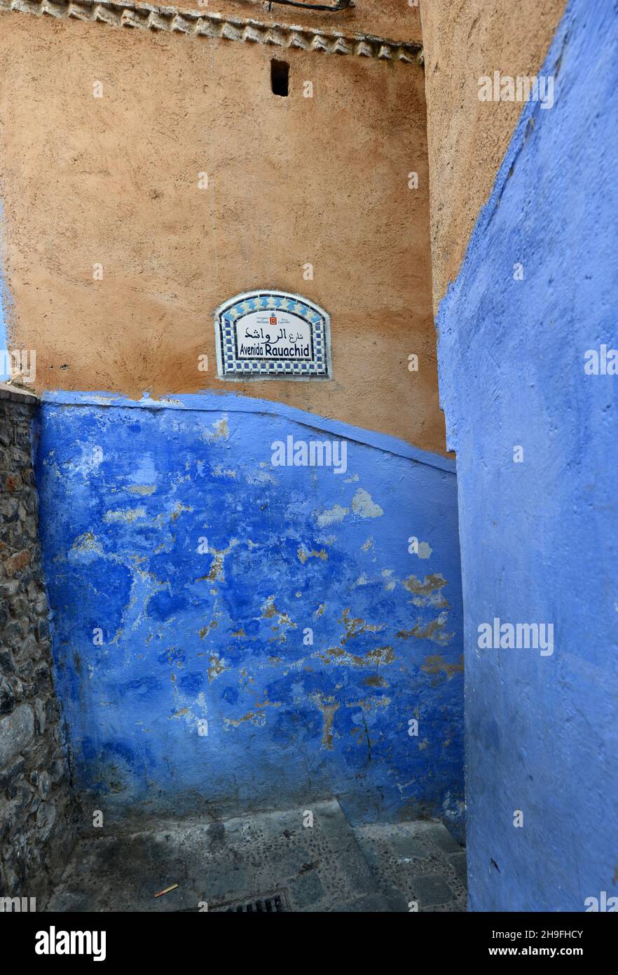 Traditionally blue painted houses in the medina of Chefchaouen in the ...
