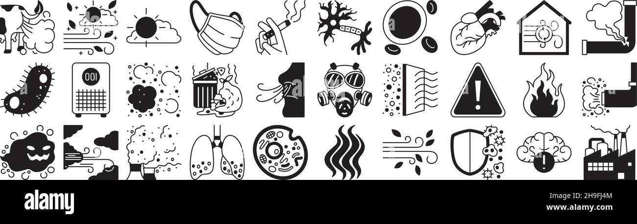 Air Pollution icon set solid semi filled pack collection vector ...
