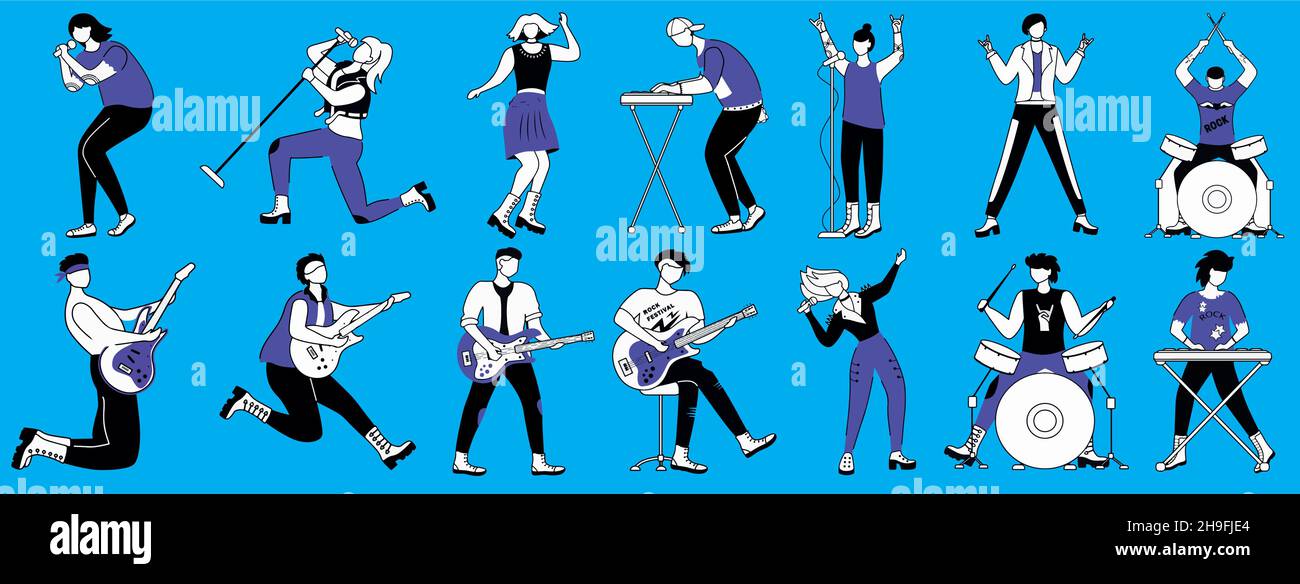 Rock musicians icon set color solid filled pack collection vector ...