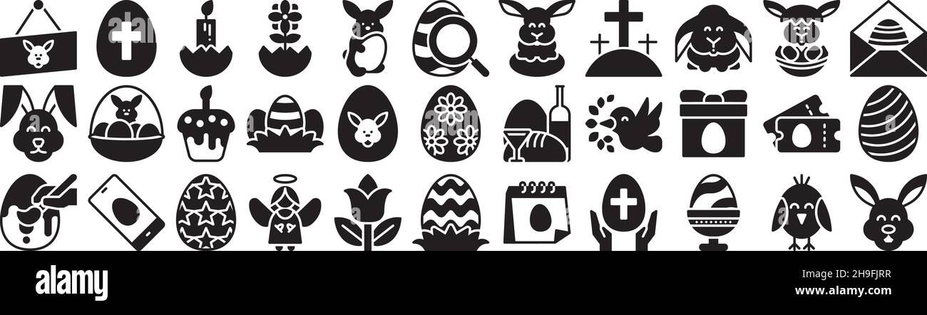 Easter Bunny icon set solid filled glyph pack collection vector ...