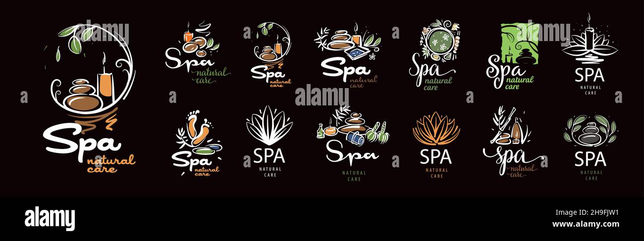 A set of painted vector SPA logos on a black background Stock Vector ...