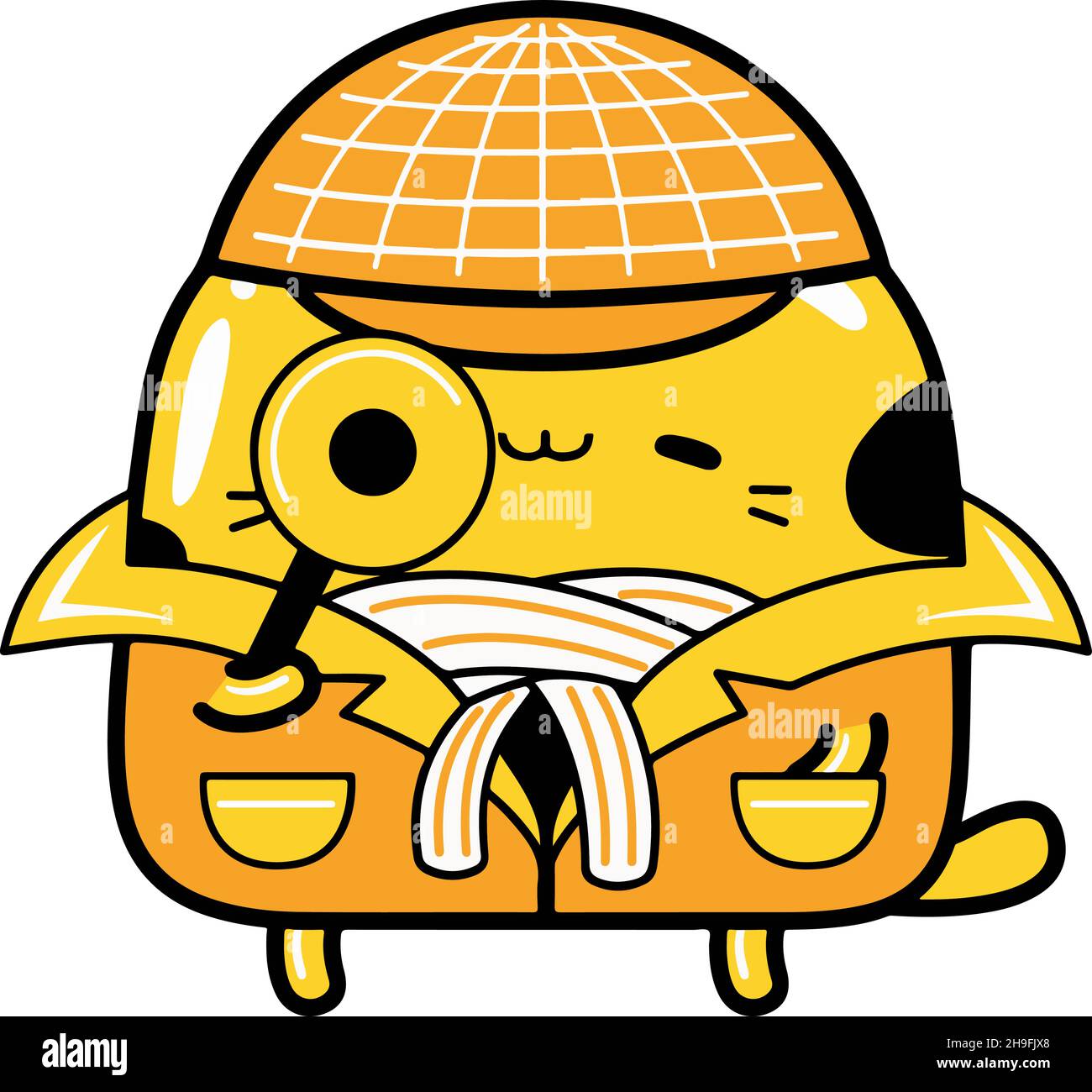Yellow cat police detective concept flat vector illustration ...