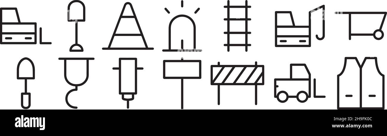Construction Items icon set line thin outline pack collection vector ...