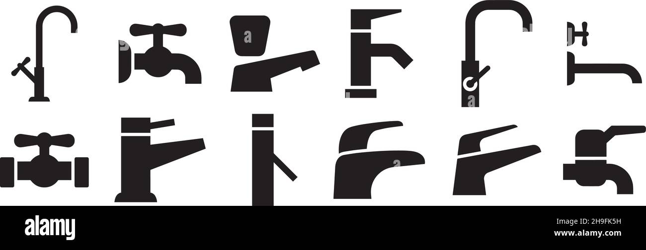 Faucet icon set Glyph solid filled pack collection vector transparent ...