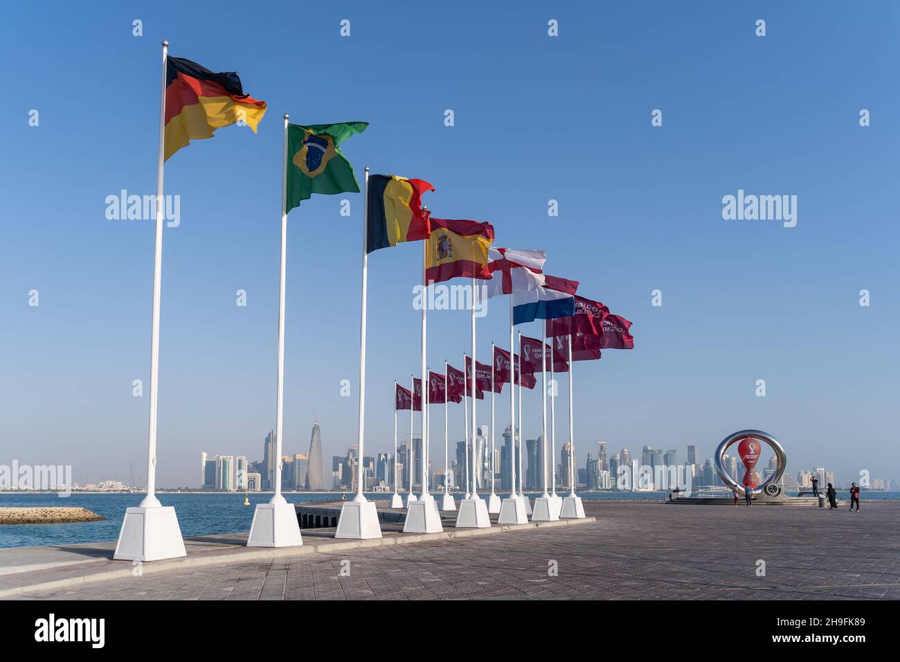 DOHA, QATAR - NOV 26, 2021: Flags of nations qualified for World Cup ...