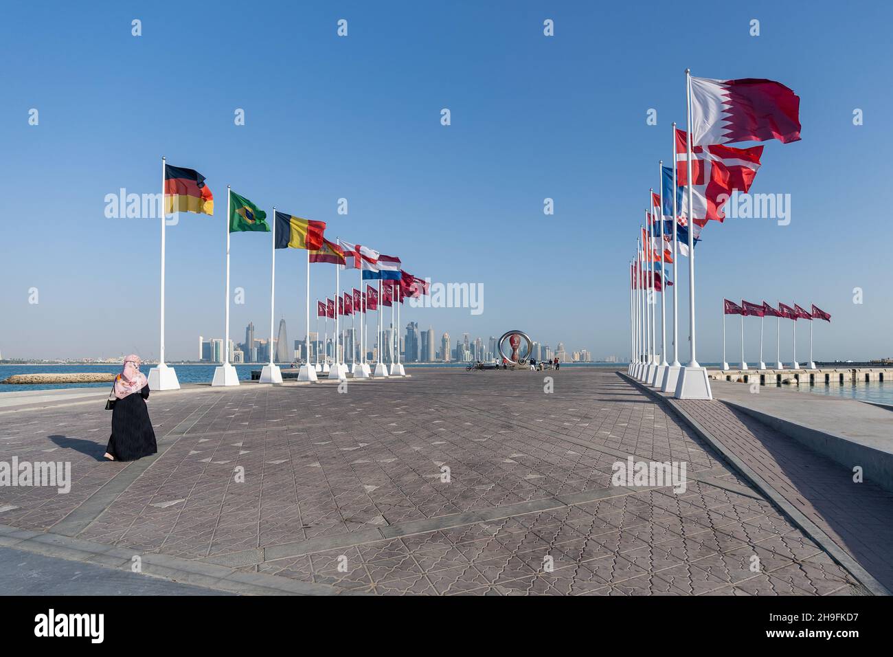 DOHA, QATAR - NOV 26, 2021: Flags of nations qualified for World Cup ...