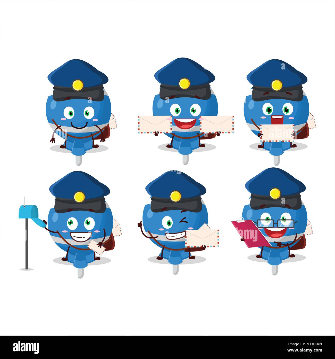 A picture of cheerful blue lolipop wrapped postman cartoon design ...