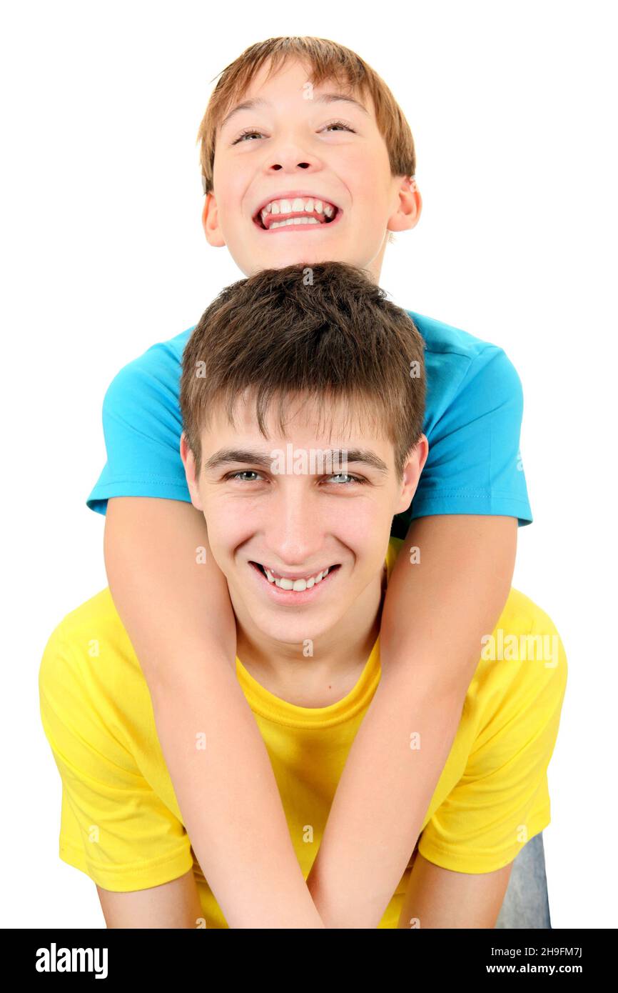 Happy Brothers Portrait on the White Background Stock Photo - Alamy