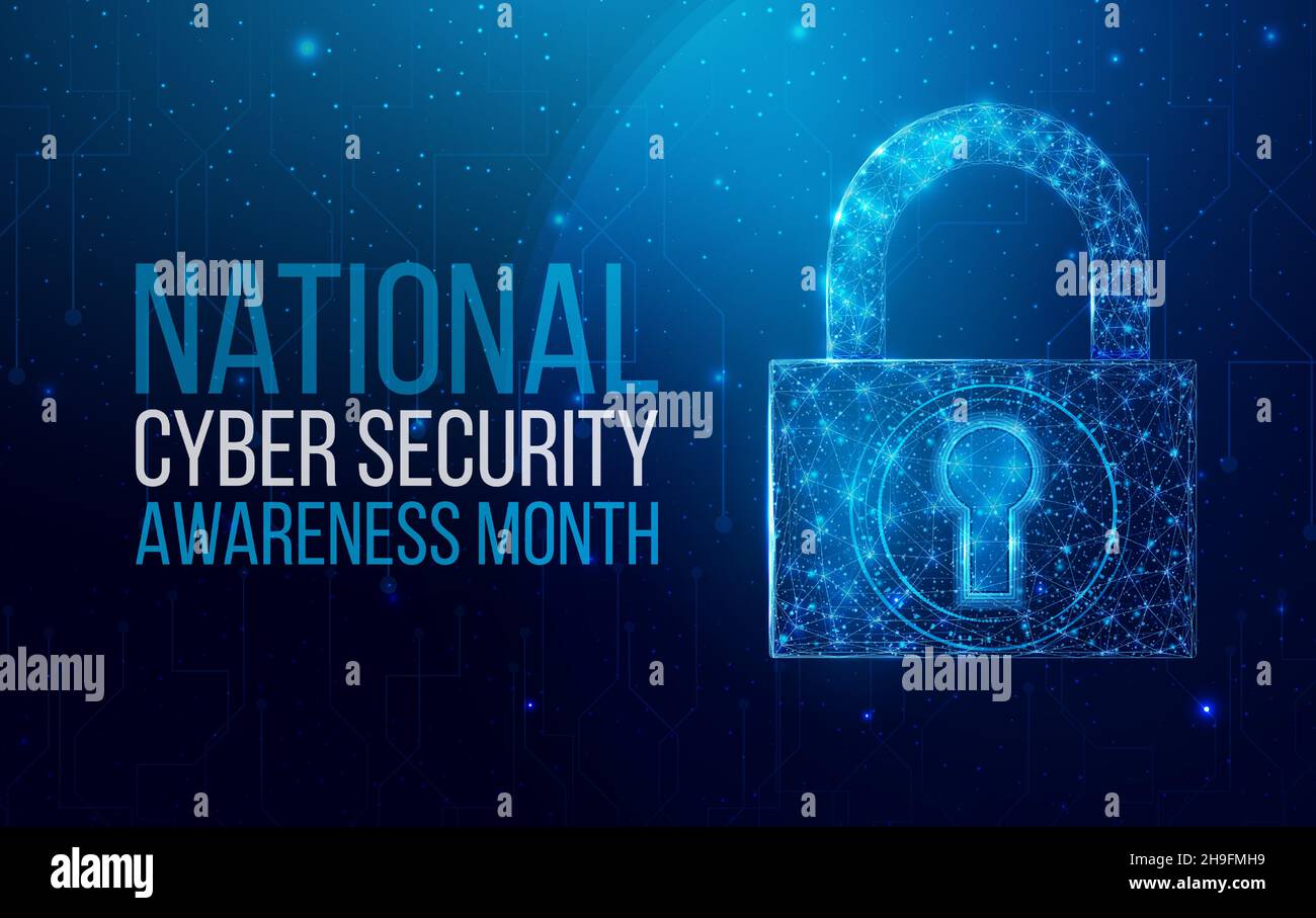 National Cyber Security Awareness Month. Wireframe polygonal padlock ...