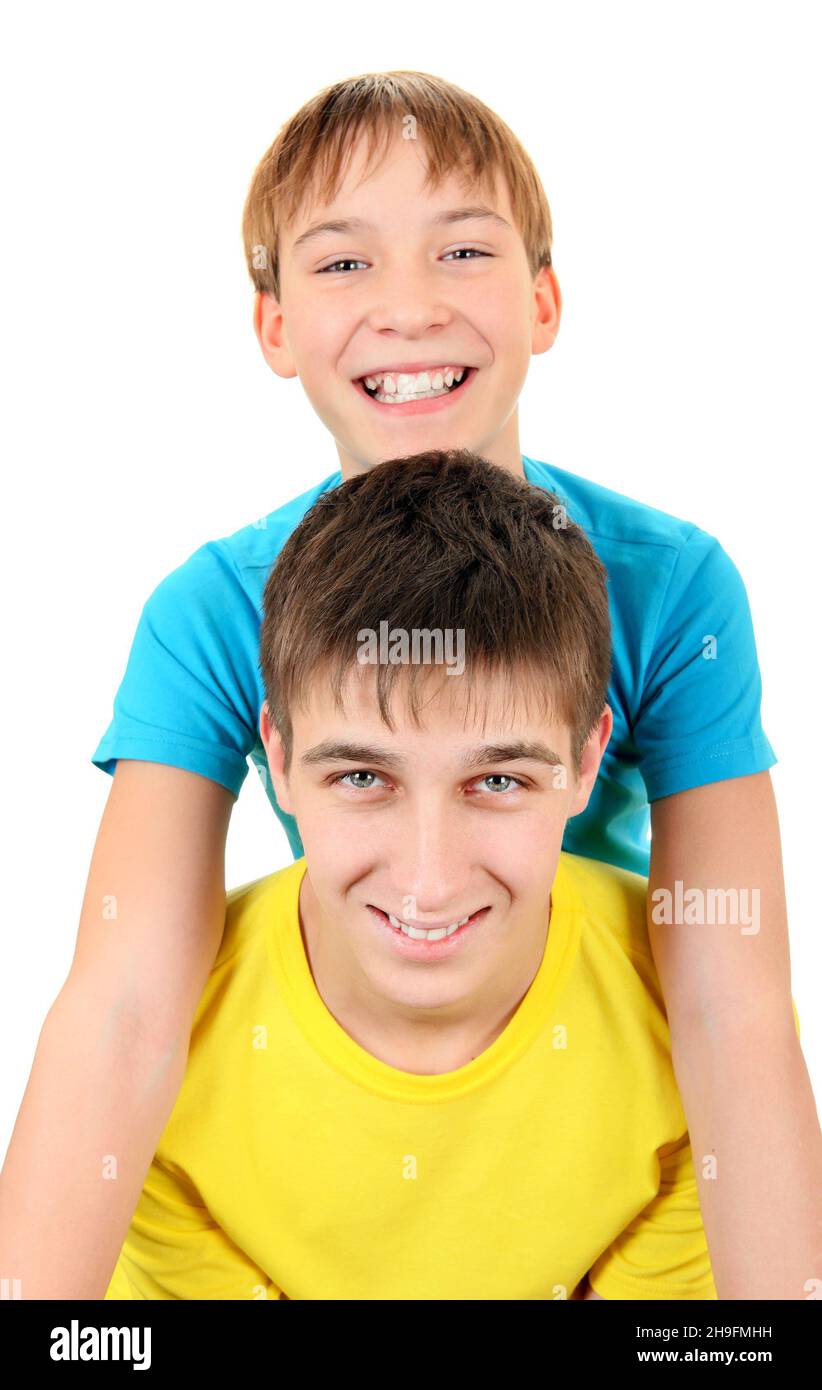 Happy Brothers Portrait on the White Background Stock Photo - Alamy