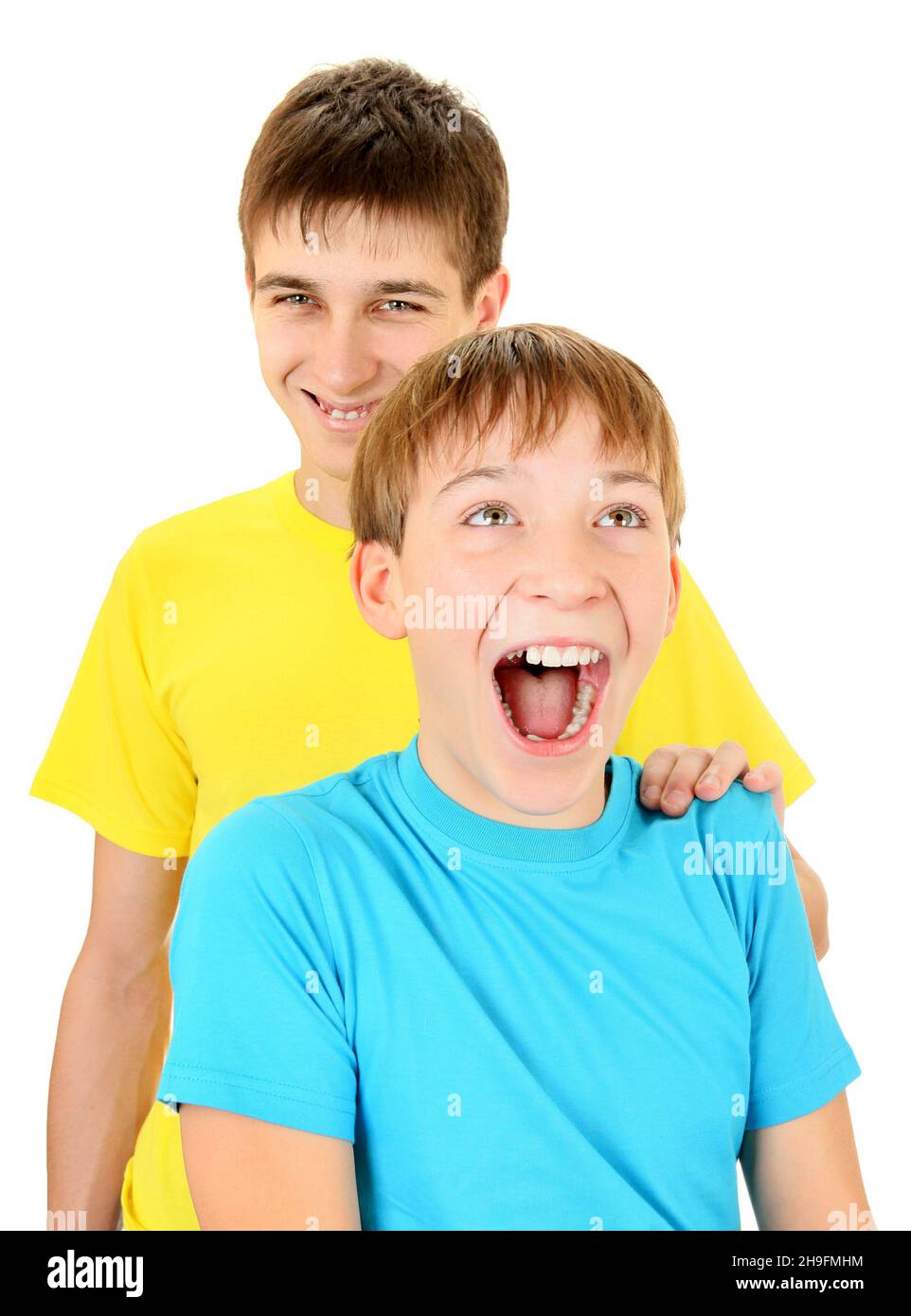 Happy Brothers Portrait on the White Background Stock Photo - Alamy