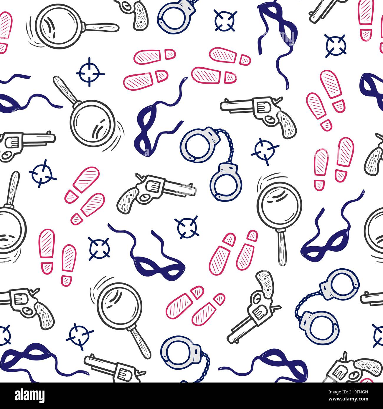 Detective seamless pattern. Hand drawn sketch doodle style crime ...