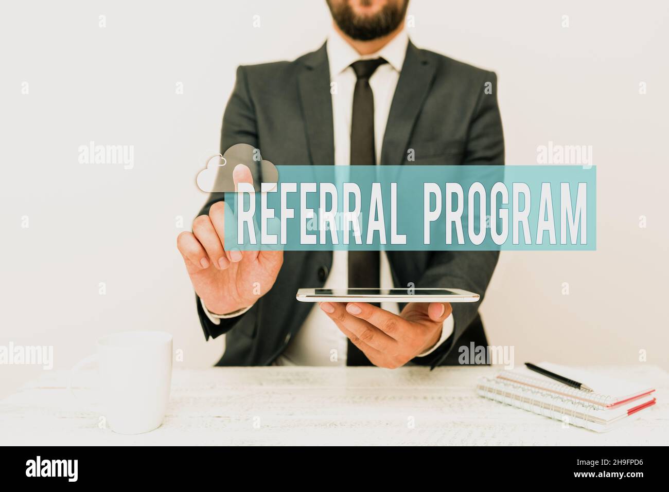 Text caption presenting Referral Program. Business idea internal recruitment method employed by ...