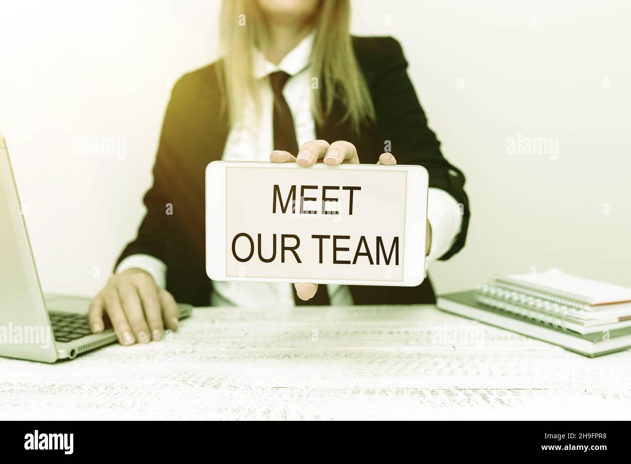Text sign showing Meet Our Team. Concept meaning introducing another ... Text sign showing Meet Our Team. Concept meaning introducing another ...