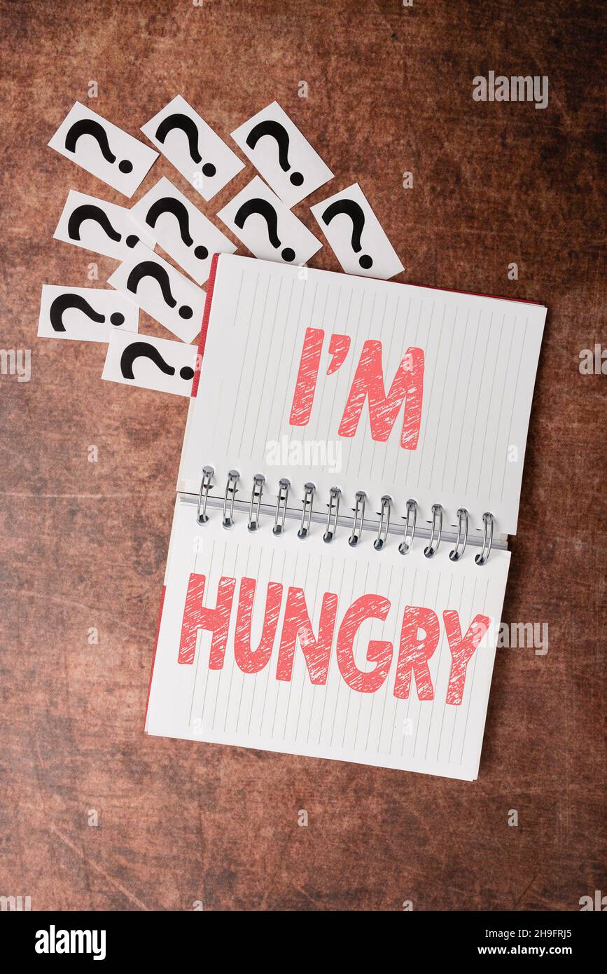Hand writing sign I M Hungry. Word Written on having a strong wish or ...