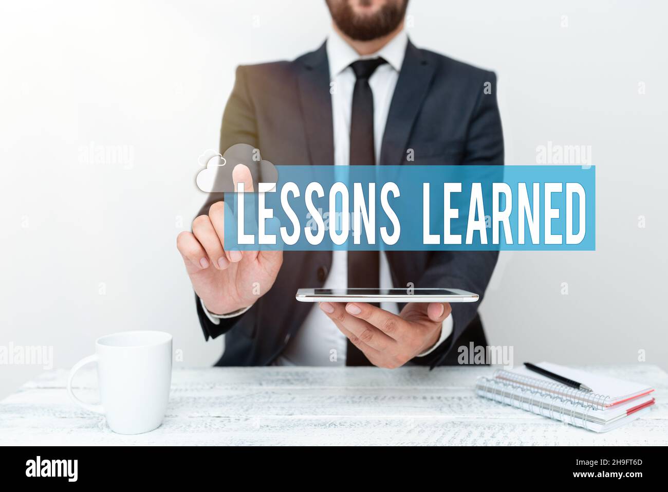 Sign displaying Lessons Learned. Word for experiences distilled project ...