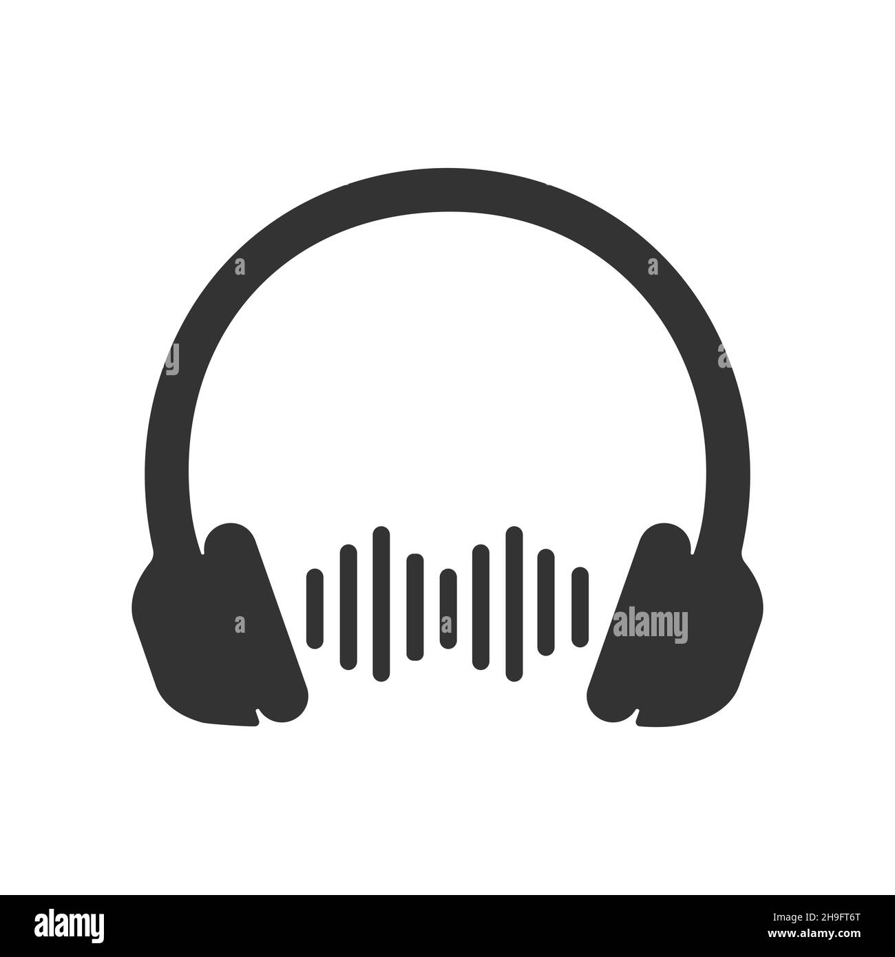 Headphones with sound wave icon. Headset pictogram isolated on white ...