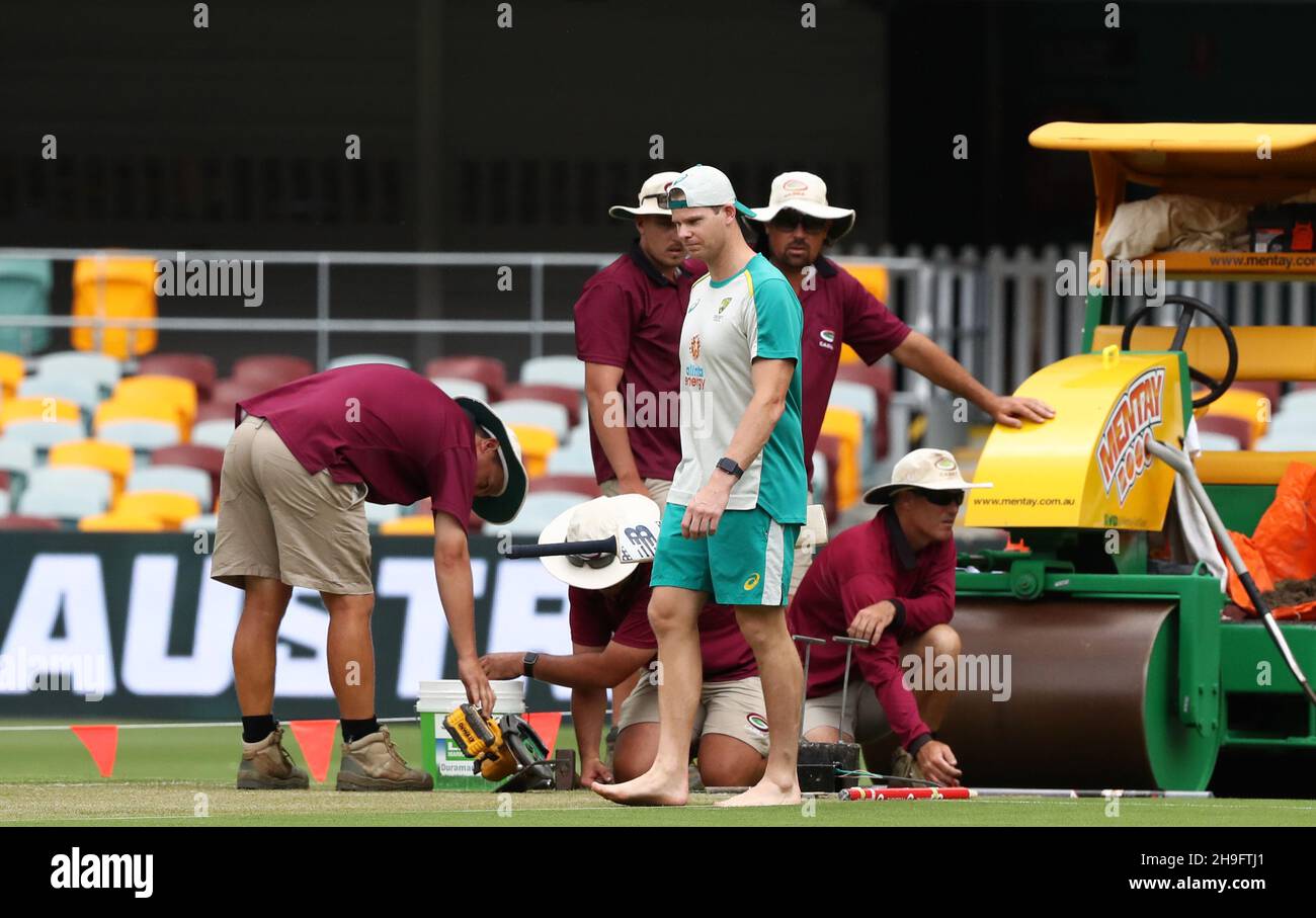 Australia's Steve Smith inspects the wicket during a nets session at ...