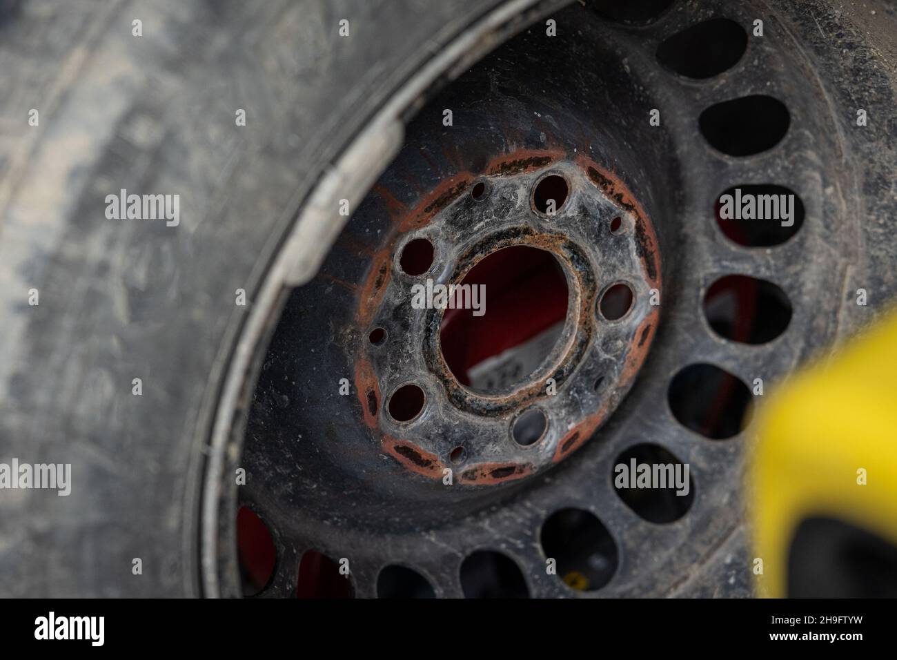 Visible inner flat part of steel rim or wheel, place where rim touches ...