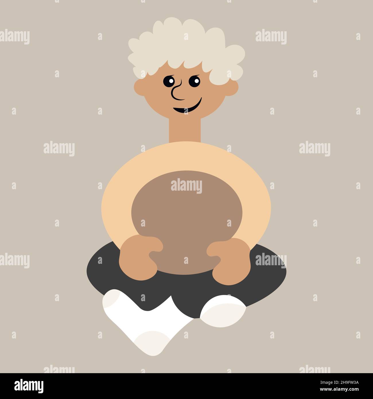 Illustration on a square background - a man sitting cross his legs - a ...
