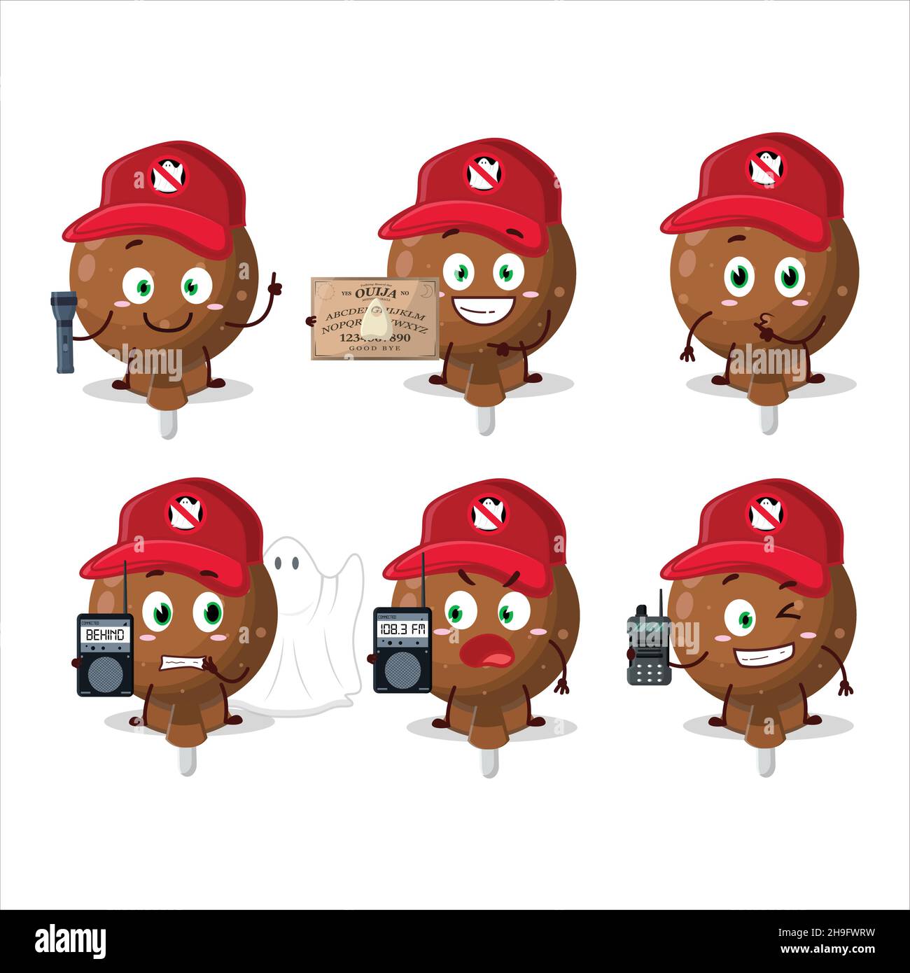 Ghost hunter cartoon orange lolipop wrapped character using camera ...