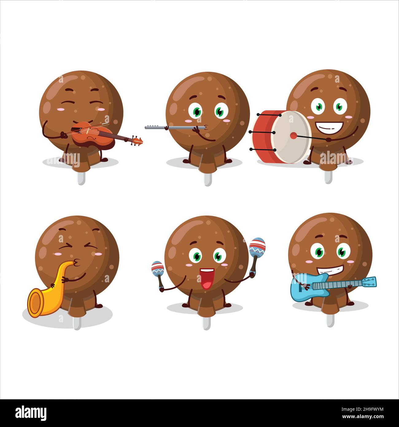 Cartoon character of orange lolipop wrapped playing some musical ...