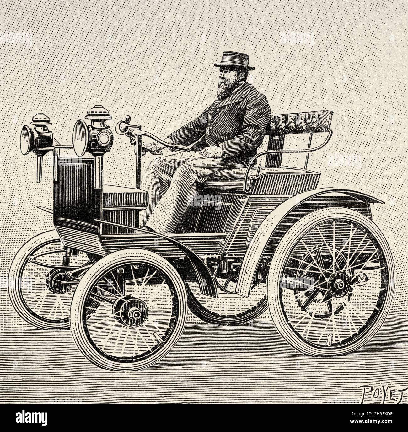 Electric car Mors model. Old 19th century engraved illustration from La ...