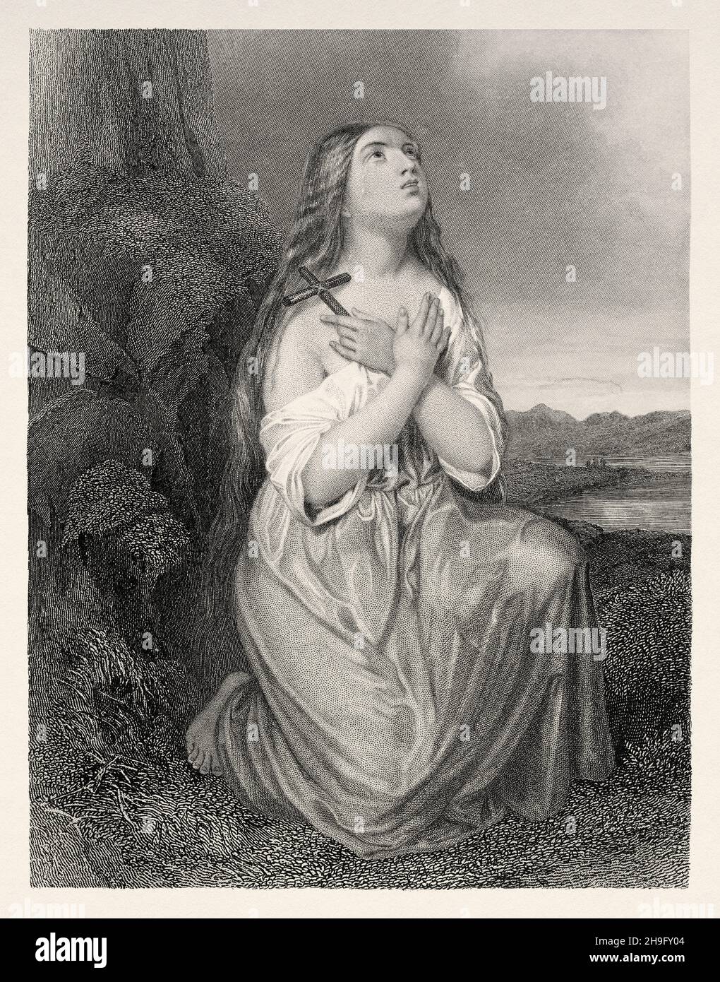 Saint Mary Magdalene. Old 19th century engraved illustration from ...