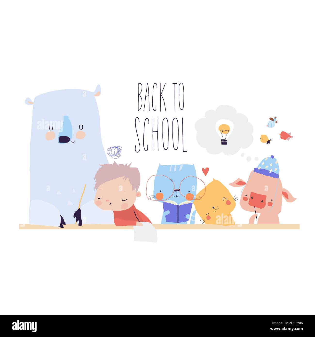 Funny Cartoon Friends learning in the School Stock Vector Image & Art ...