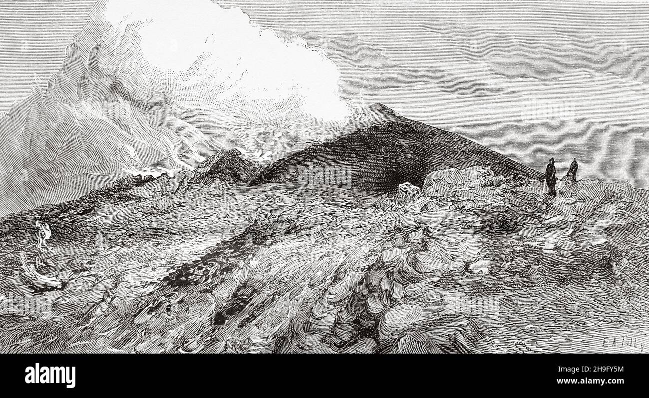 Vesuvius eruption in May 1885, Italy. Old 19th century engraved ...
