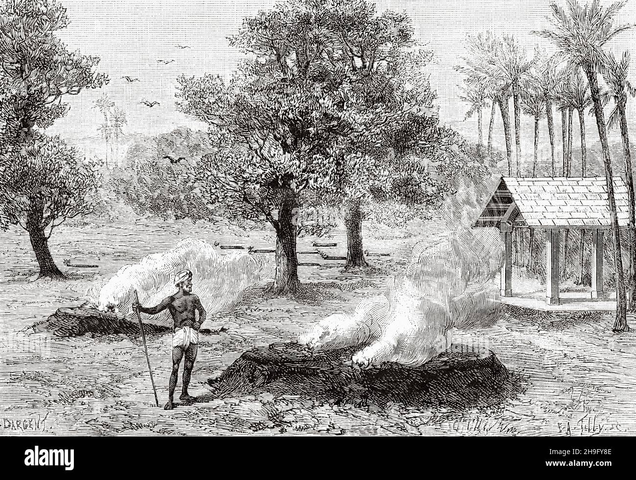 Cremation homes around Pondicherry, India, Asia. Old 19th century ...