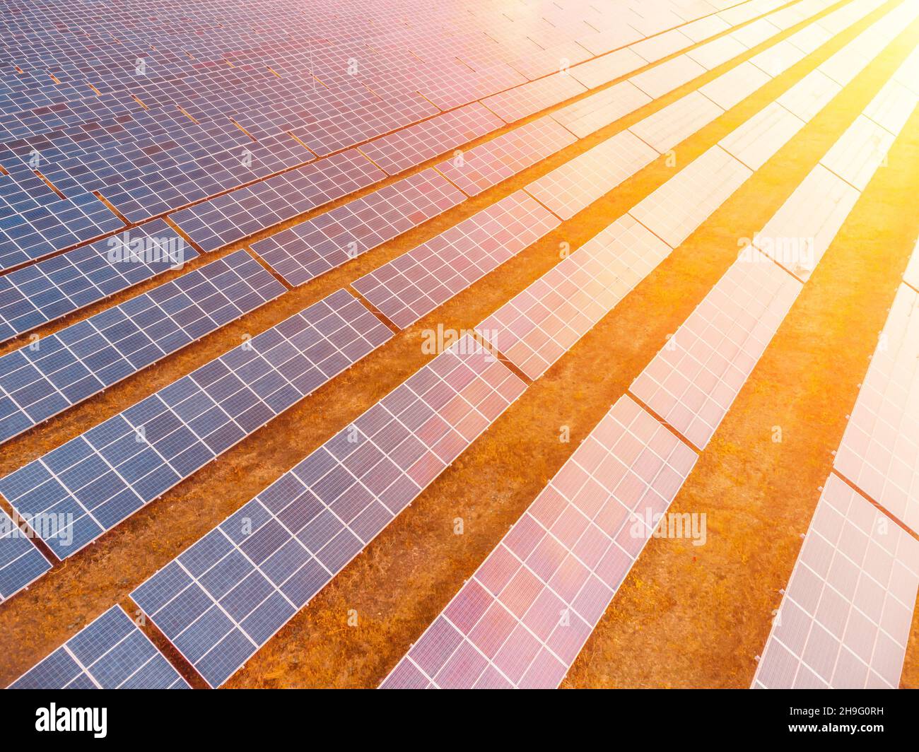Aerial top view of a solar panels power plant. Photovoltaic solar ...