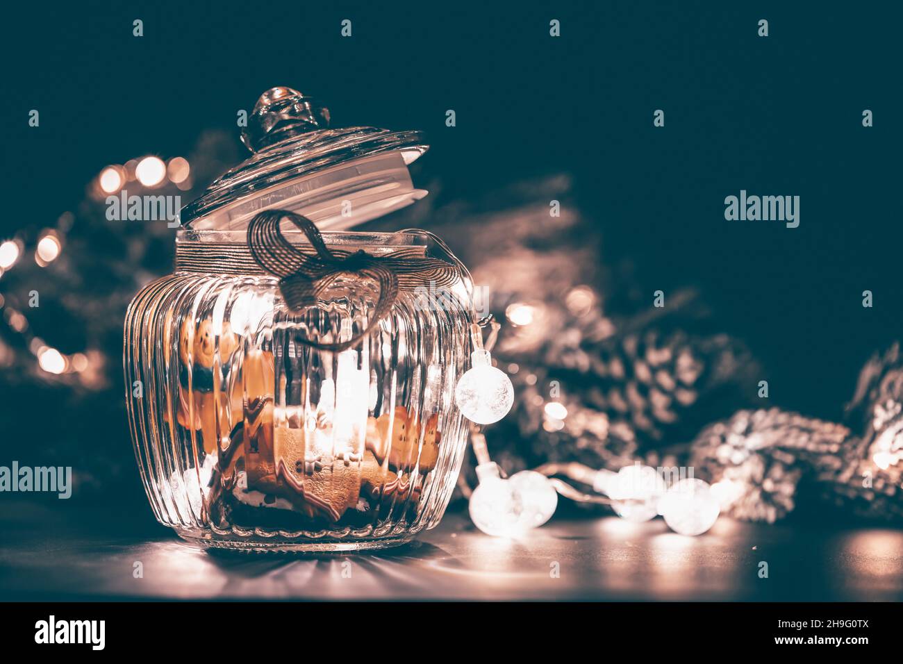 Christmas moody style background with candy jar and Christmas ...