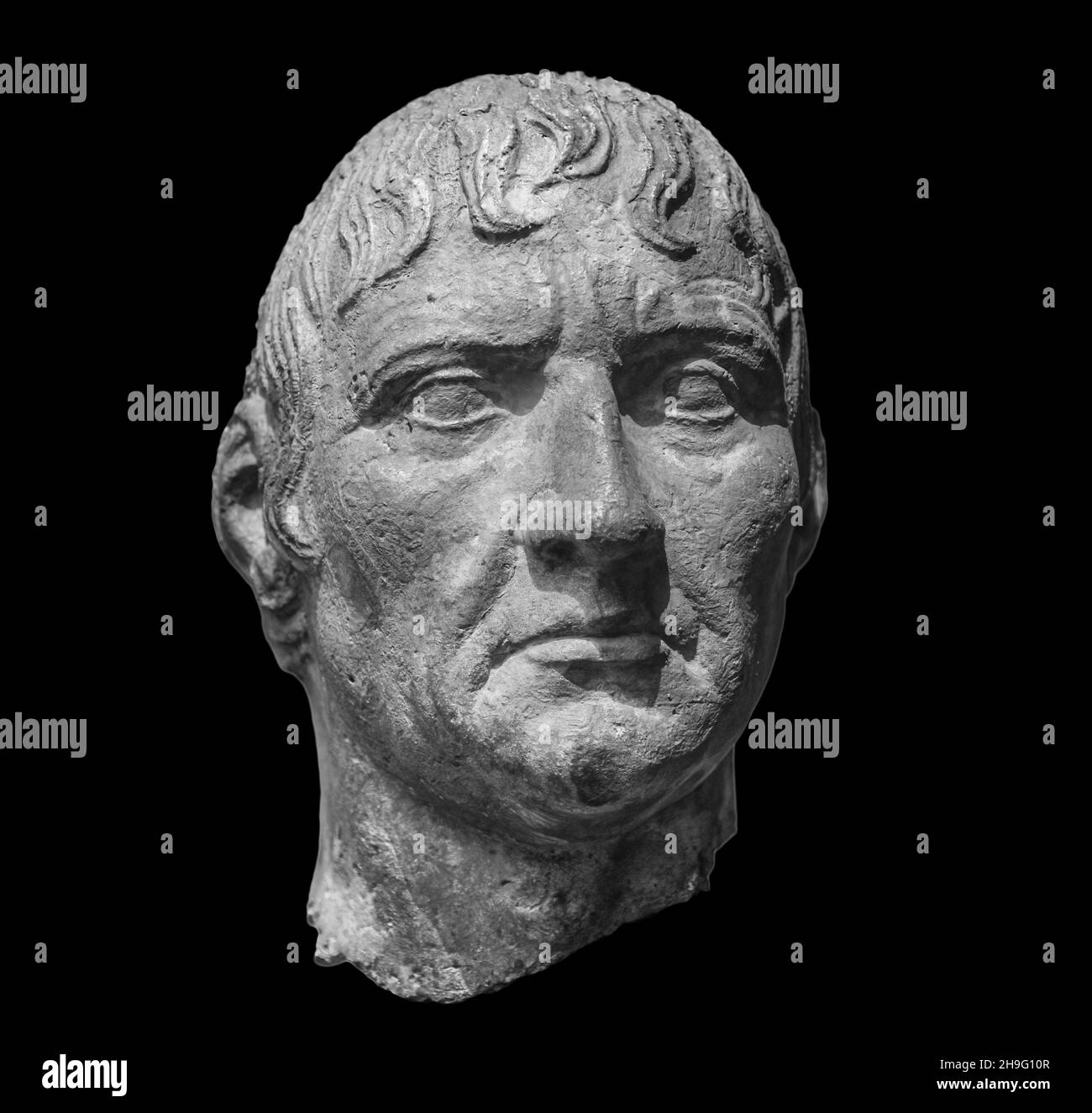 Head of noble roman statue. Ancient sculpture isolated on black ...