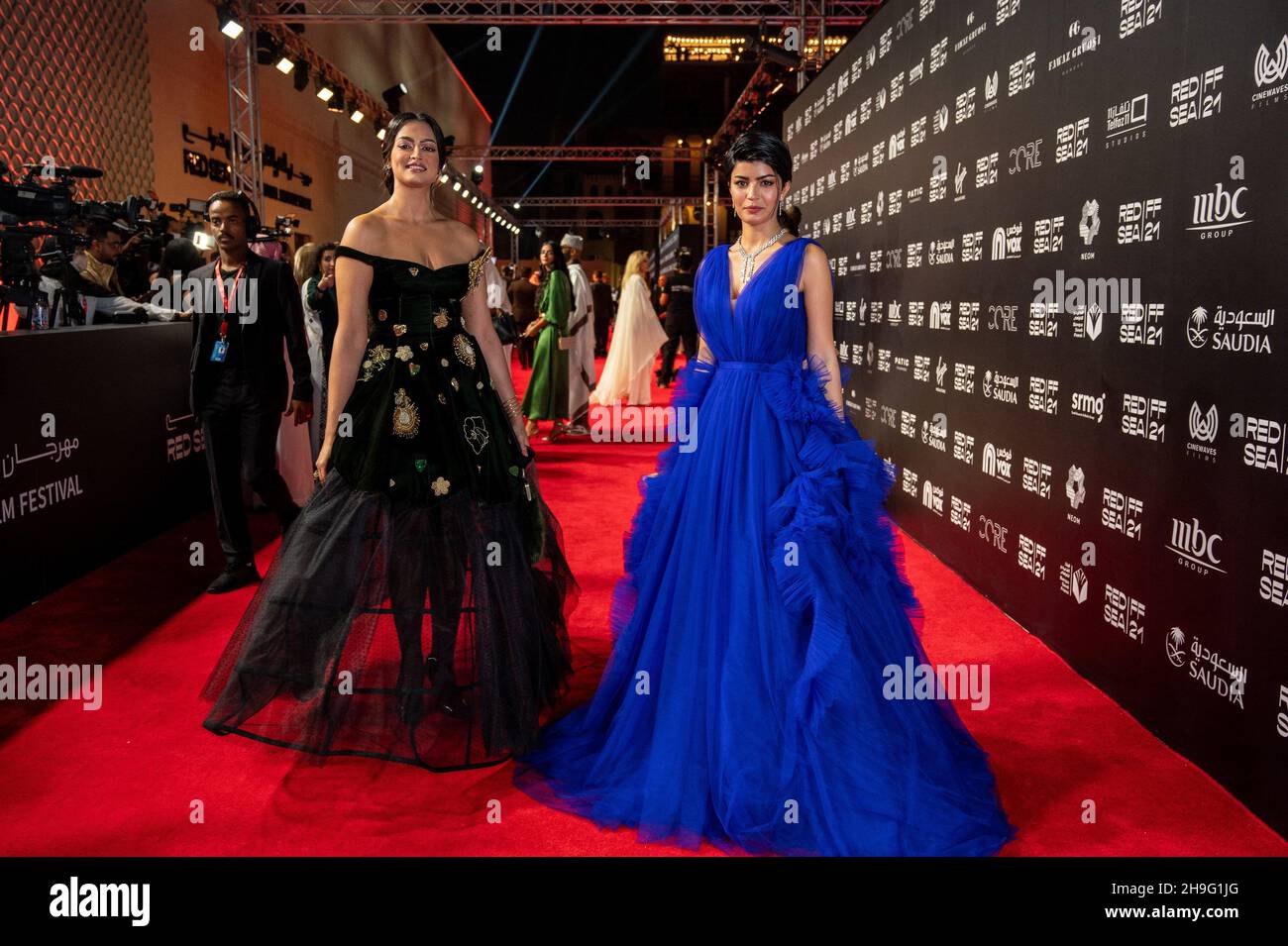 Jaddah, Saudi Arabia. 06th Dec, 2021. L-R : Saudi actresses Fay Fouad and Mila Al Zahrani walk ...