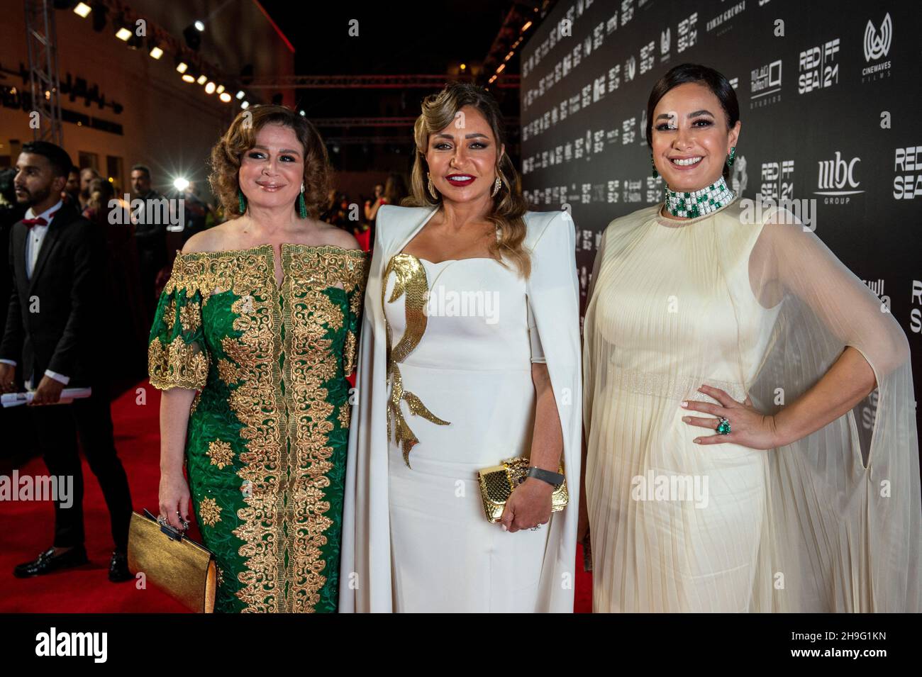 Jaddah, Saudi Arabia. 06th Dec, 2021. L-R : Egyptian actresses Elham Shahin and Laila Eloui and ...