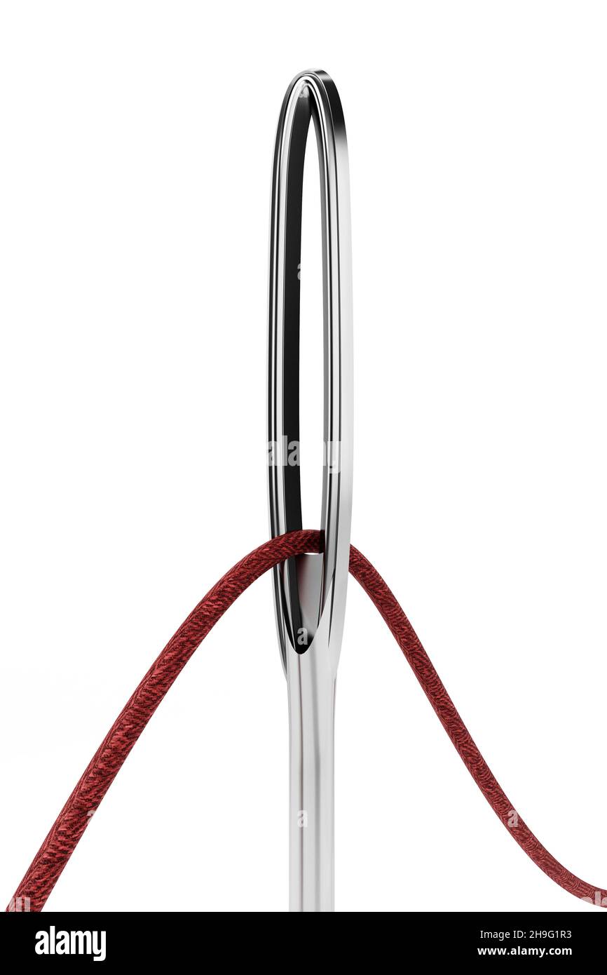 Sewing needle and rope isolated on white background. 3D illustration ...