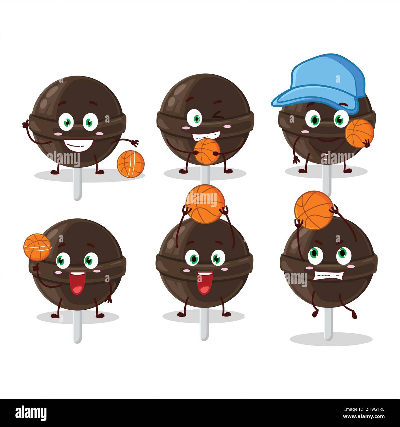 Talented sweet chocolate lolipop cartoon character as a basketball ...