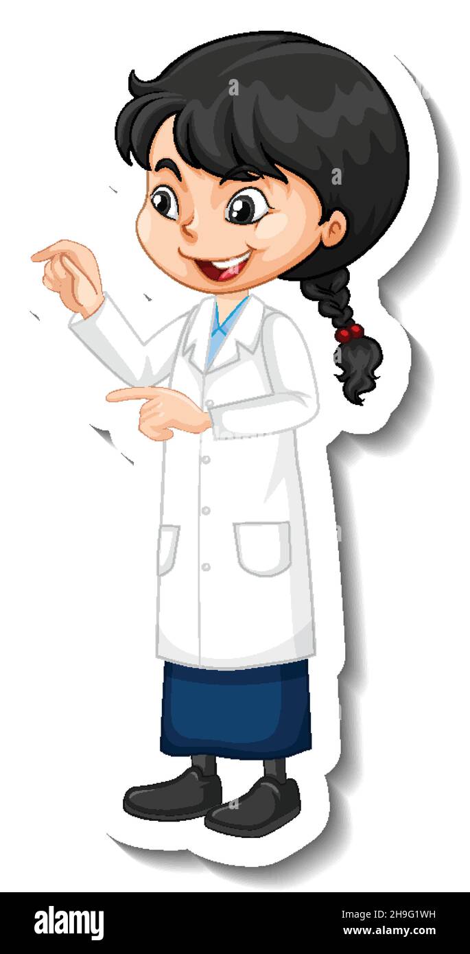 Scientist girl cartoon character sticker illustration Stock Vector ...