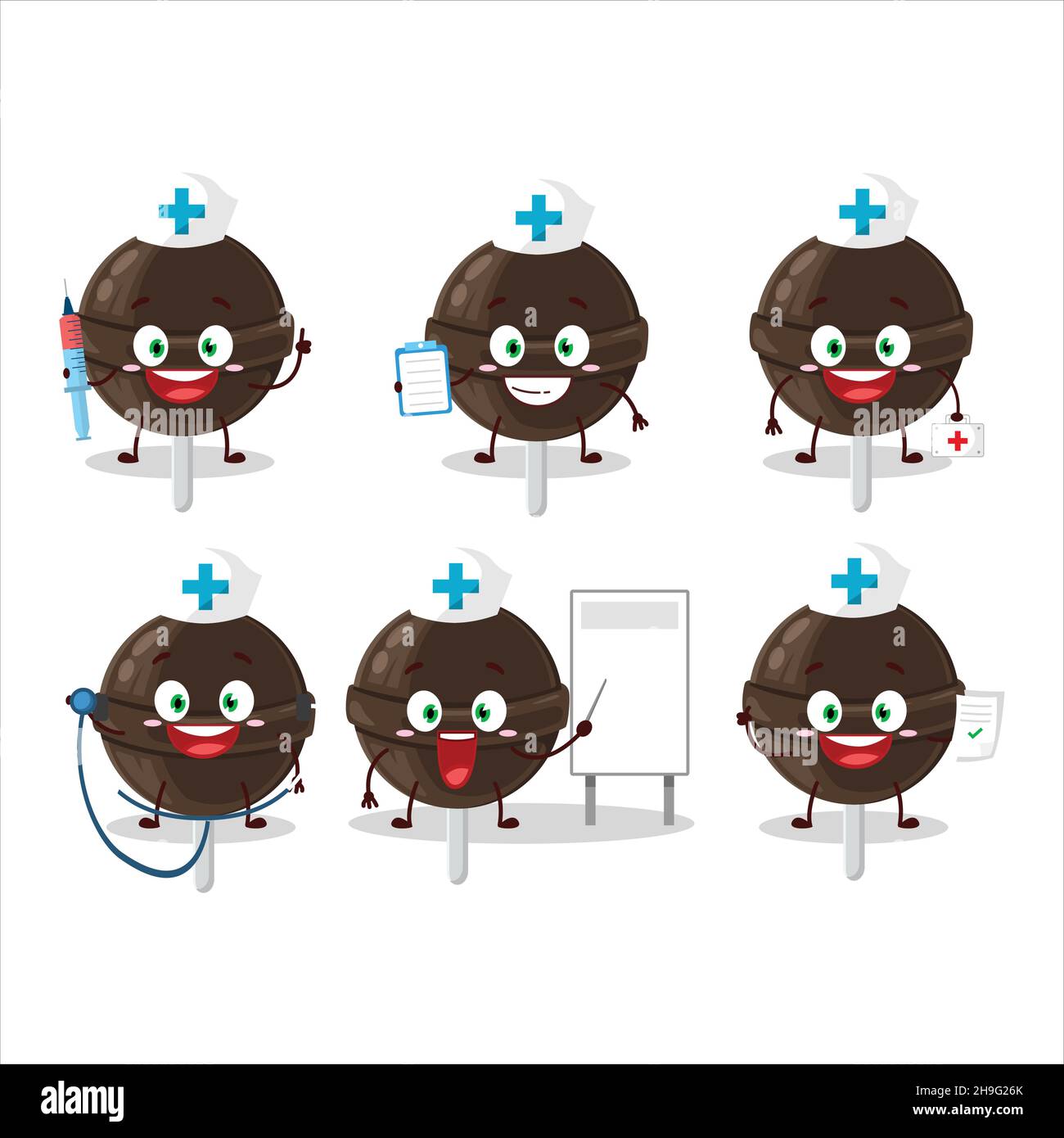 Doctor profession emoticon with sweet chocolate lolipop cartoon ...