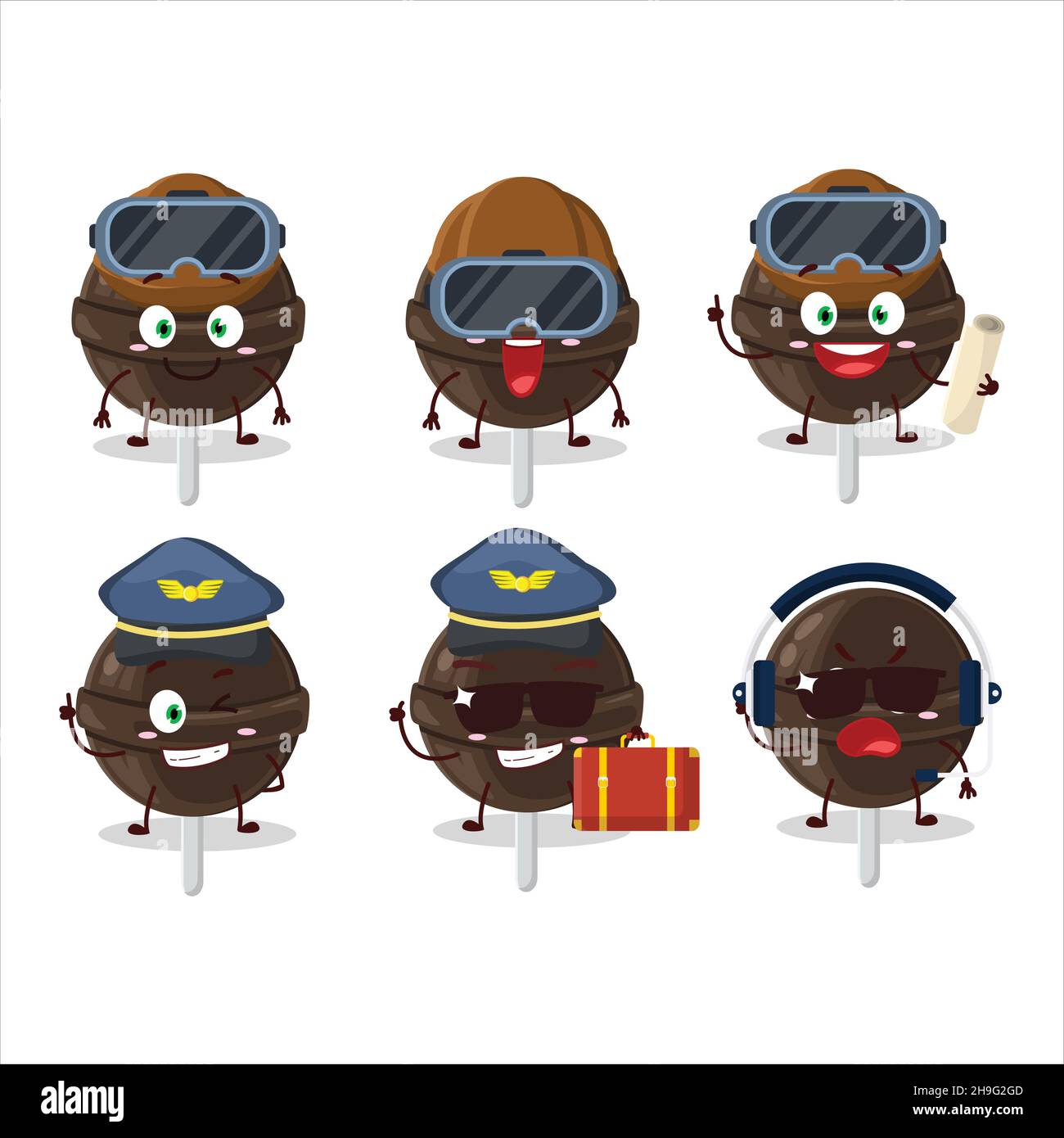 Pilot cartoon mascot sweet chocolate lolipop with glasses. Vector ...