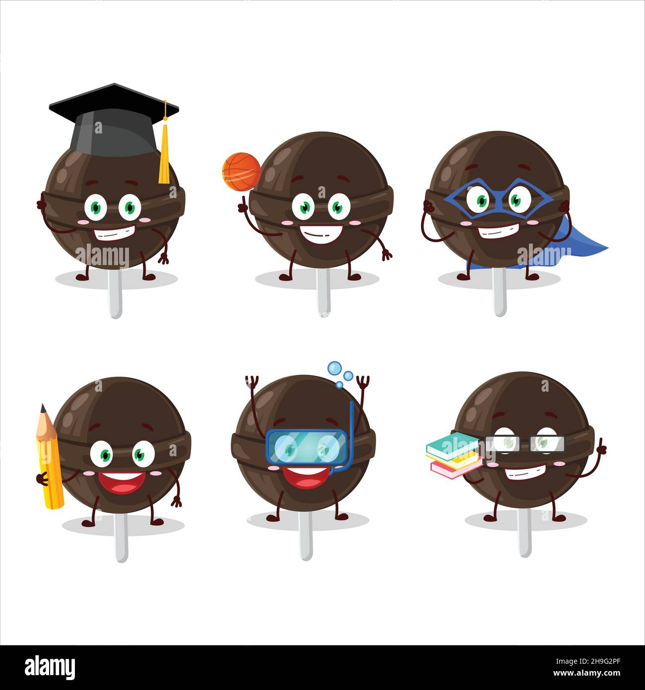 School student of sweet chocolate lolipop cartoon character with ...