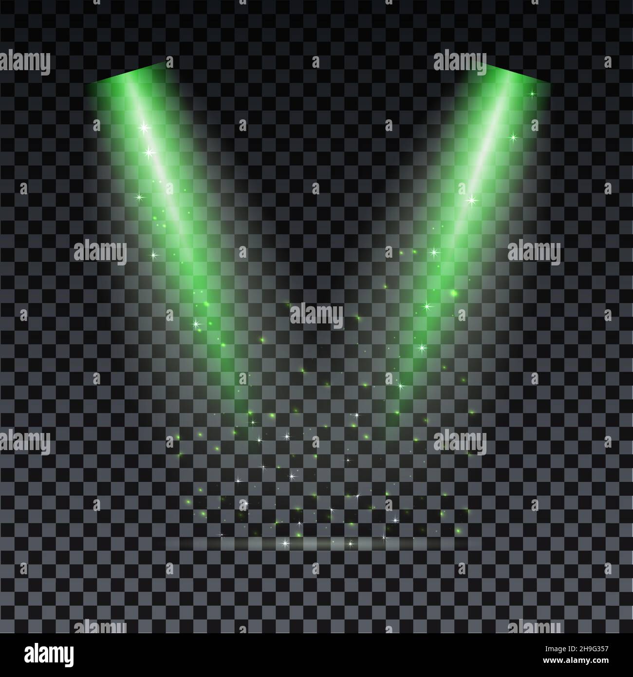 Green spotlight. Green laser beam on transparent background. Laser rays ...