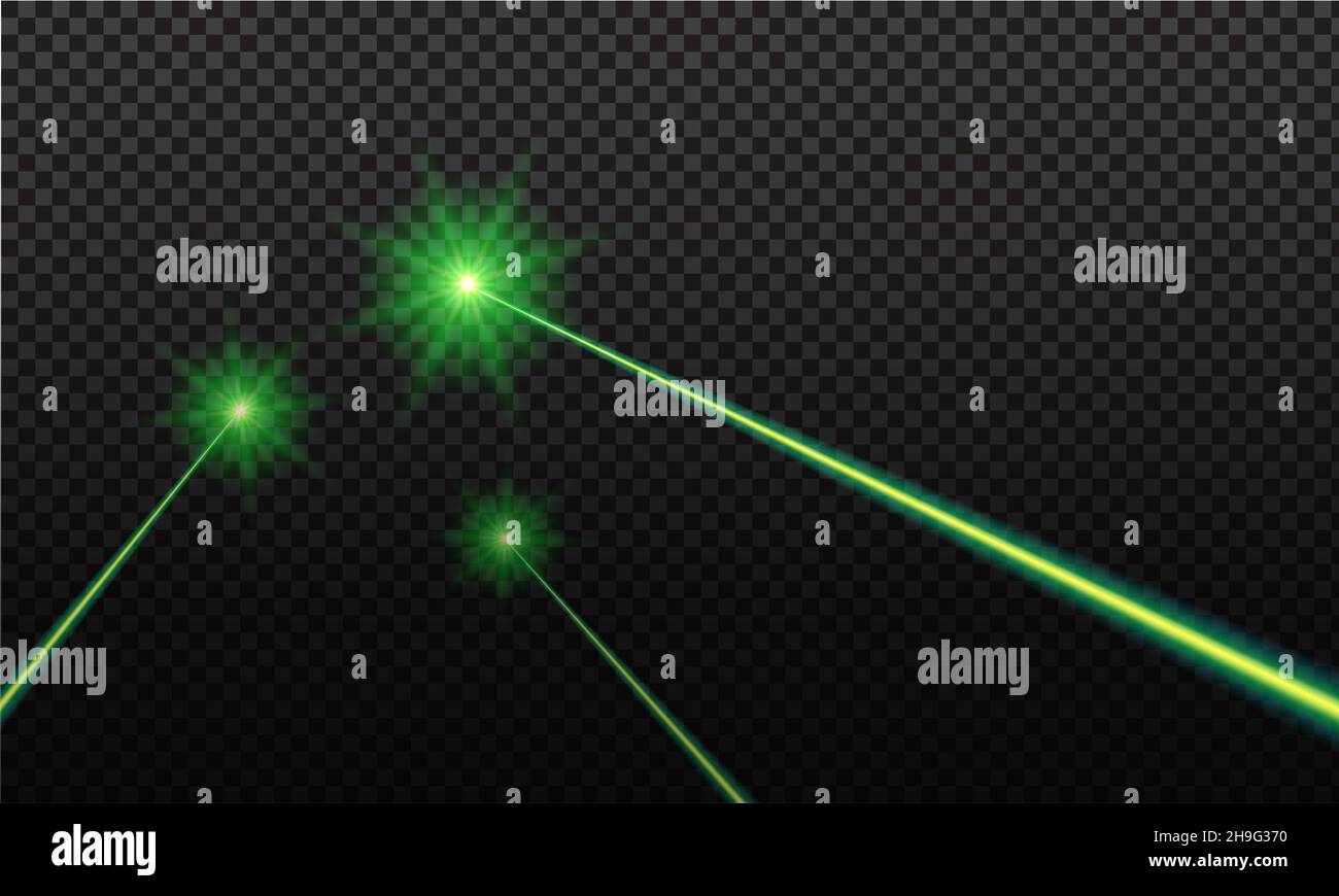 Green laser beam. Laser rays, green lighting effect on transparent ...