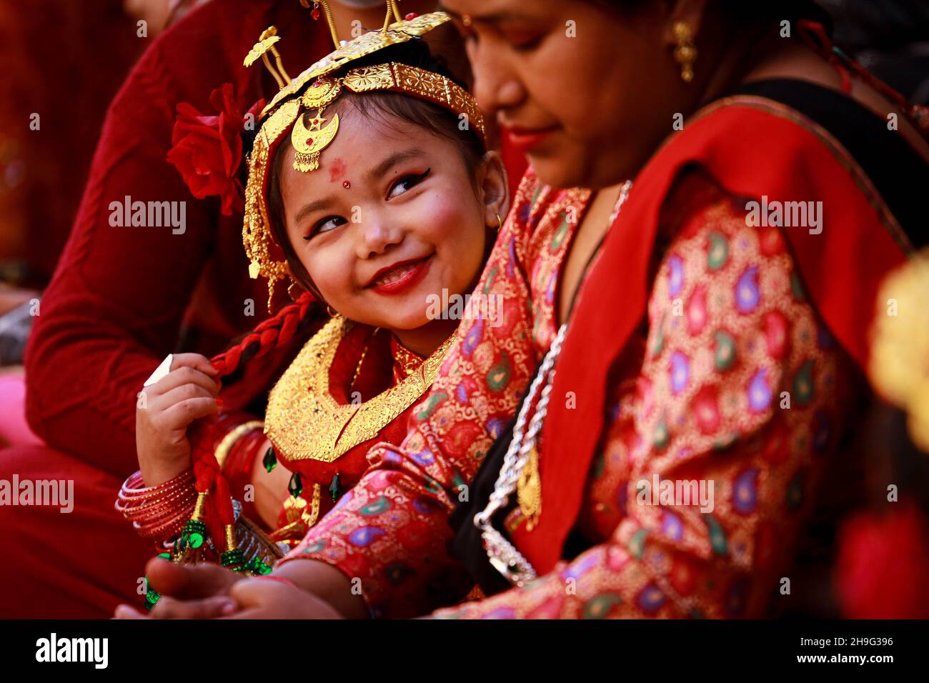 Bhaktapur, Bagmati, Nepal. 7th Dec, 2021. A Portrait of Newari girl in ...