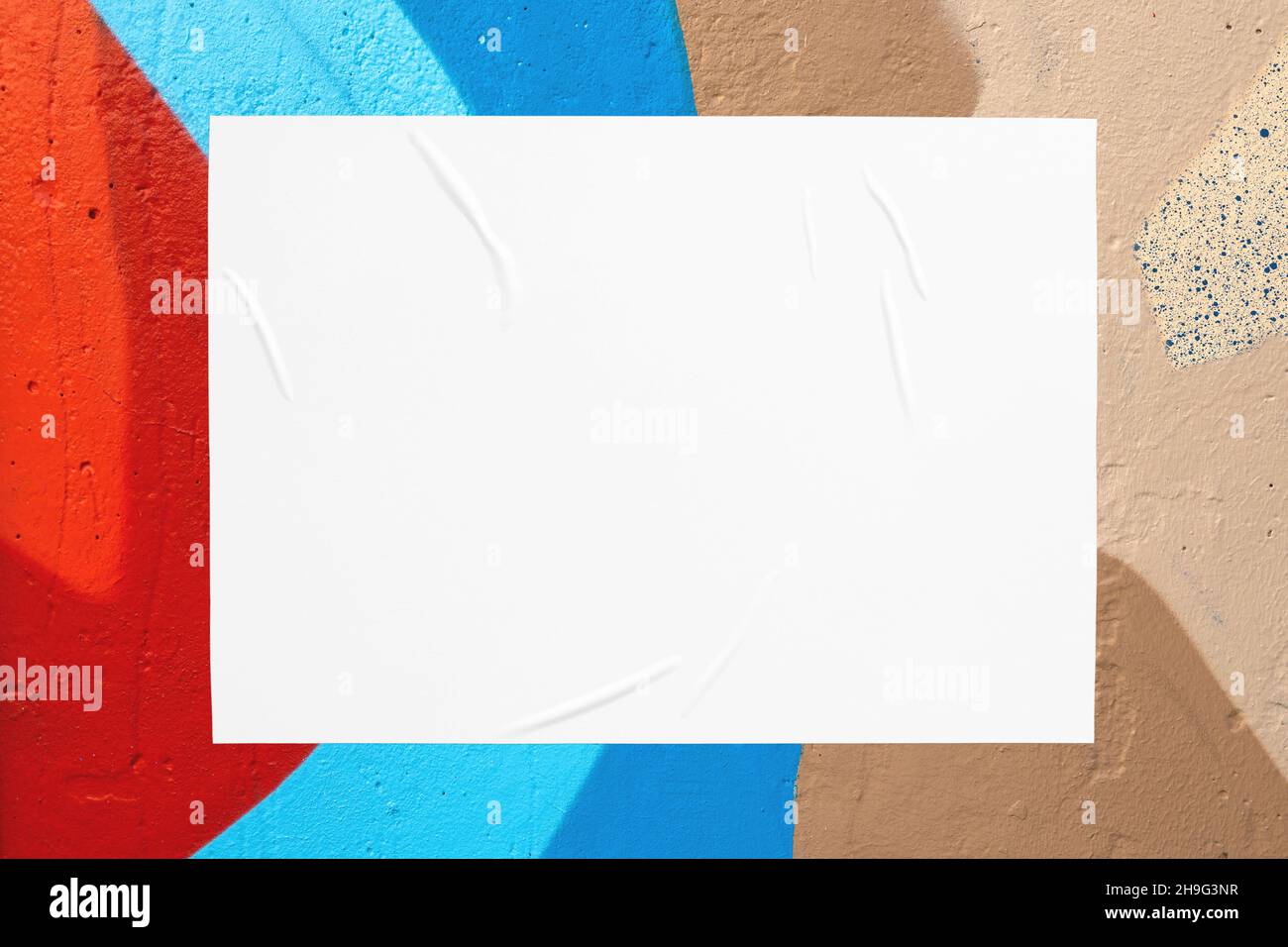 colorful urban wall texture with two wrinkled glued poster template ...