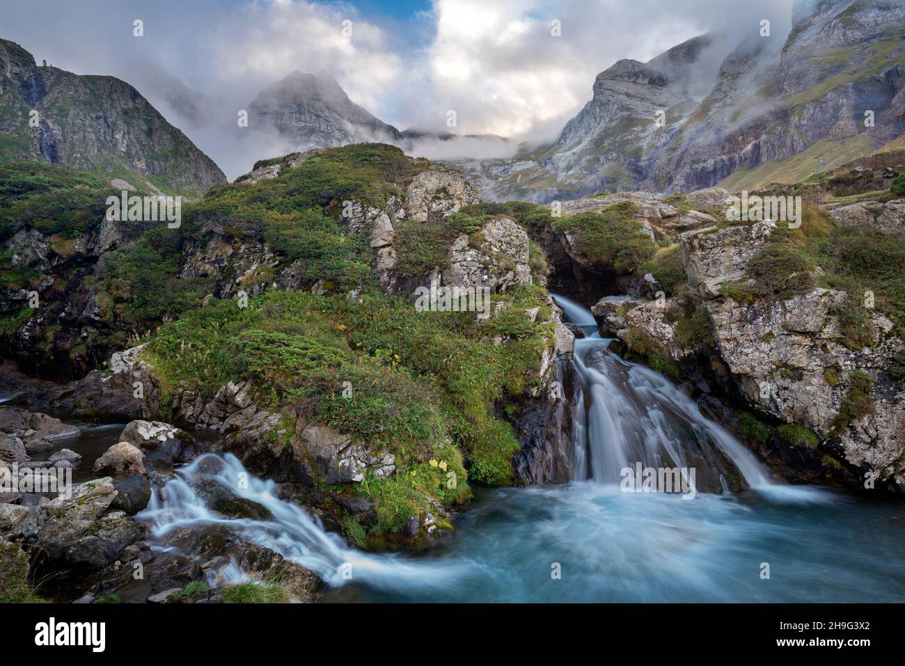 Cascades of the waterfall flowing from the ice circus in the French ...