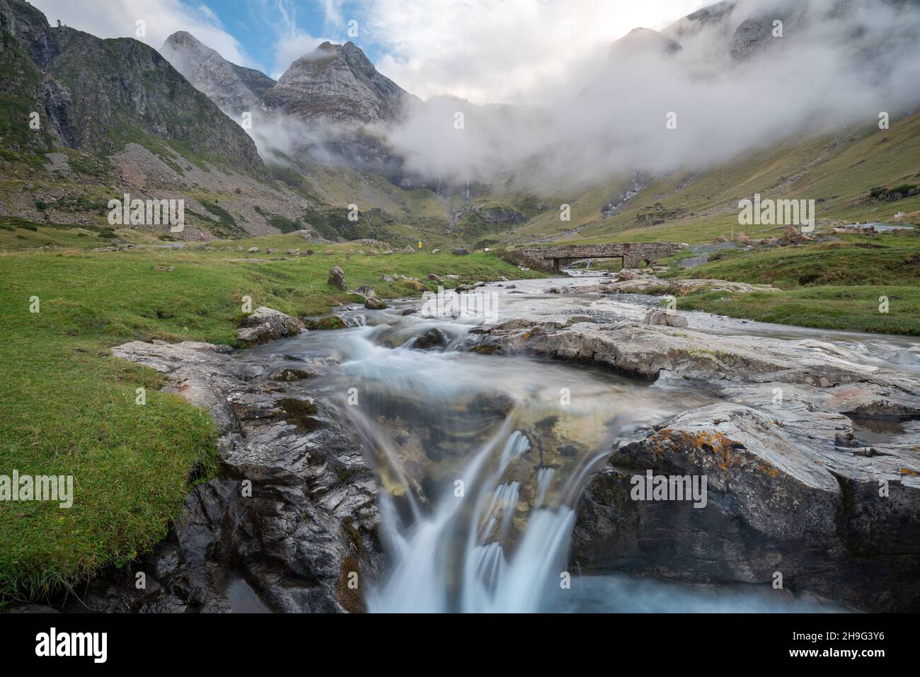 Cascades of the waterfall flowing from the ice circus in the French ...